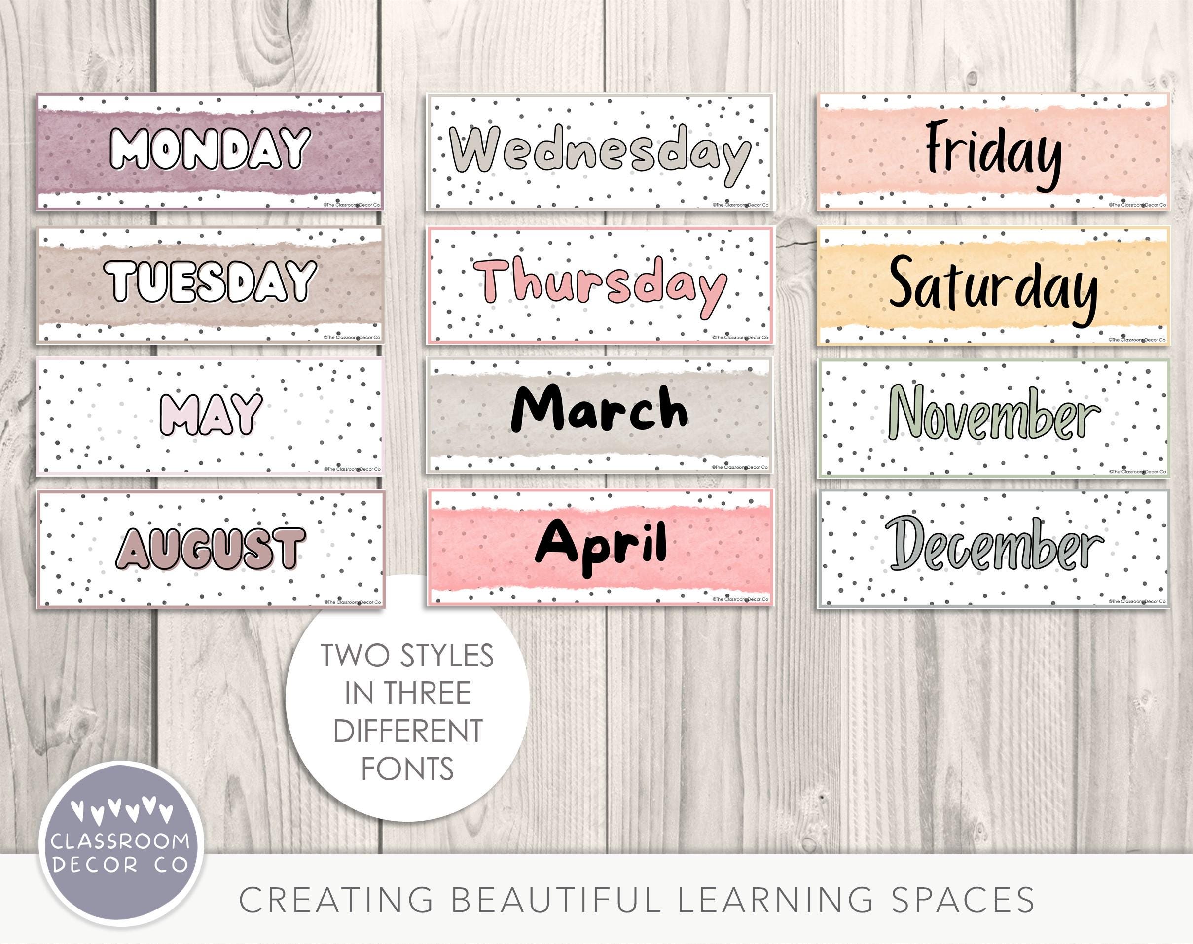 DOTTY BOHO Days and Months Display, Classroom Printables, Classroom ...