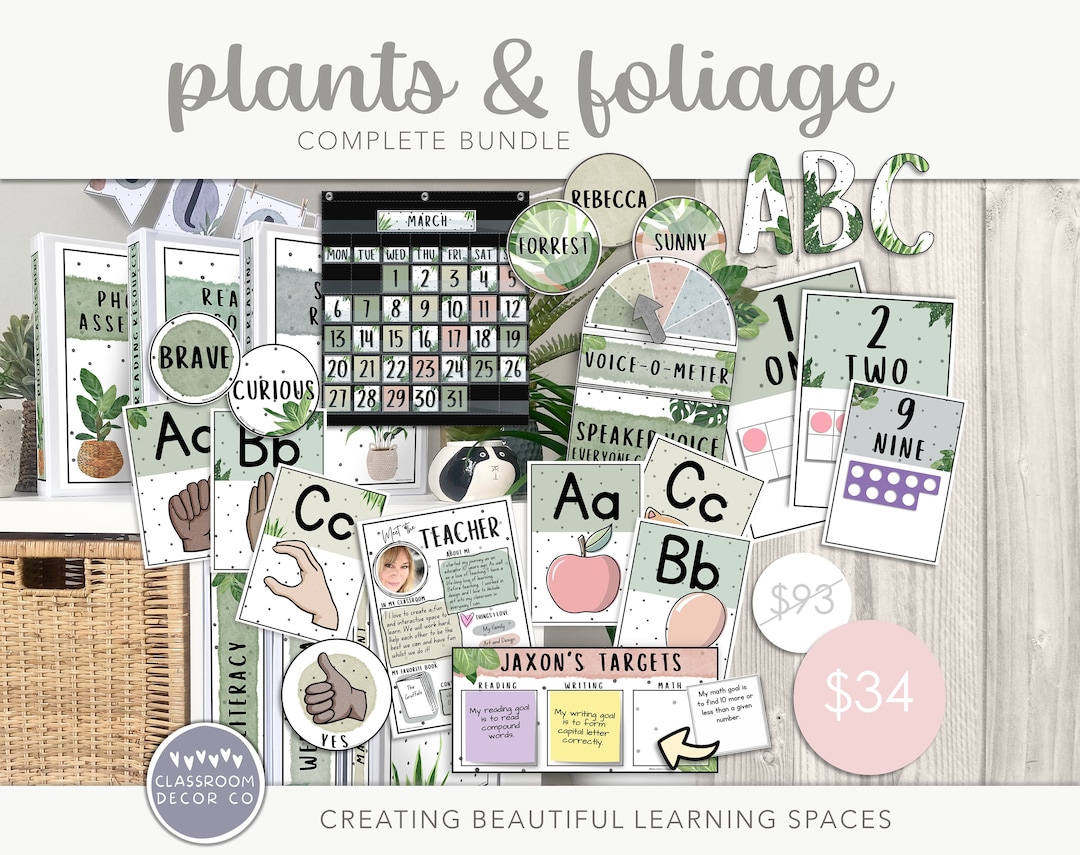Plants & Foliage Complete Classroom Display Bundle | Natural Boho ...
