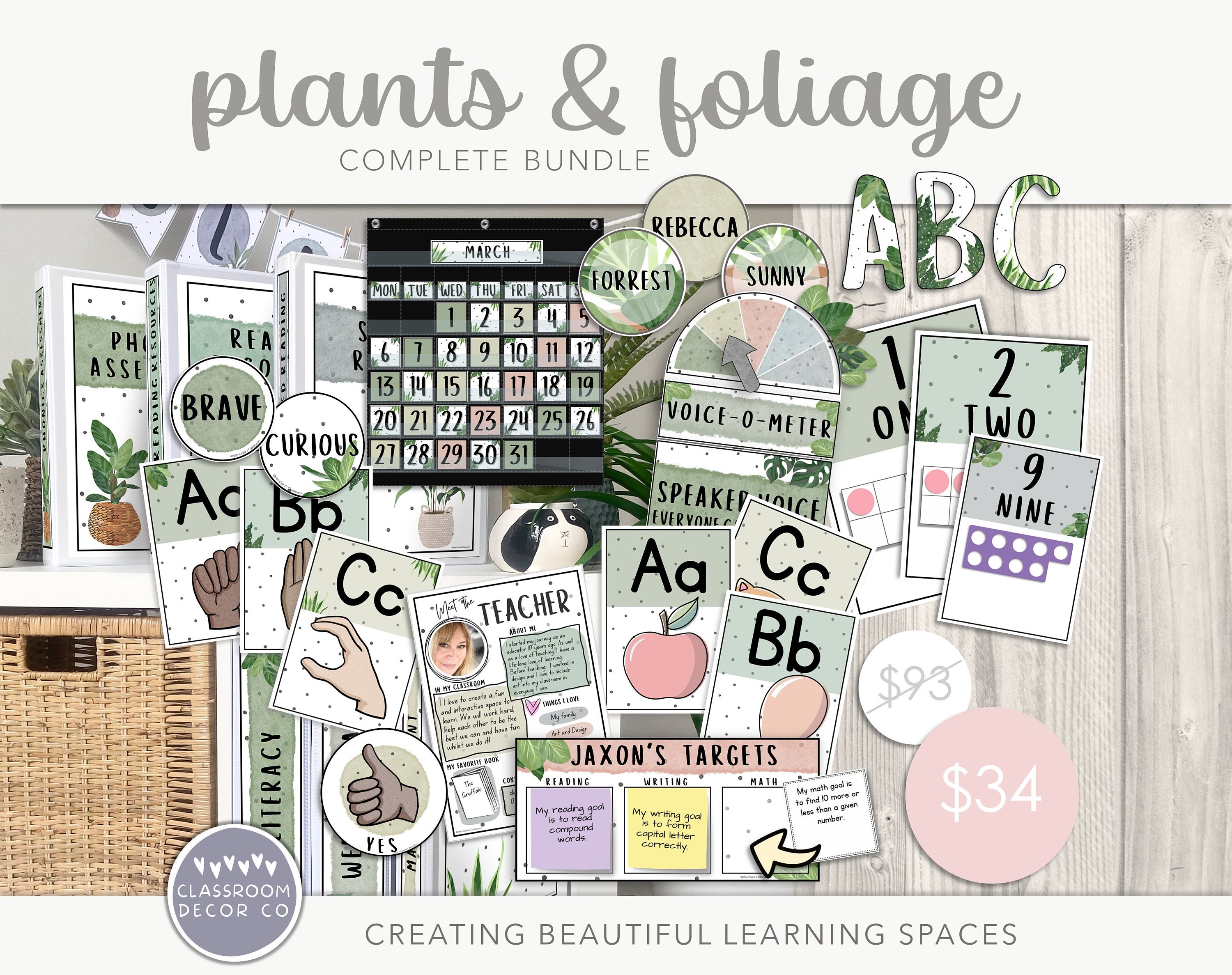 Plants & Foliage Complete Classroom Display Bundle | Natural Boho ...