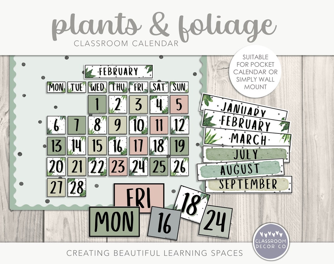 PLANTS & FOLIAGE Classroom Calendar, Modern Plants Classroom Calendar ...