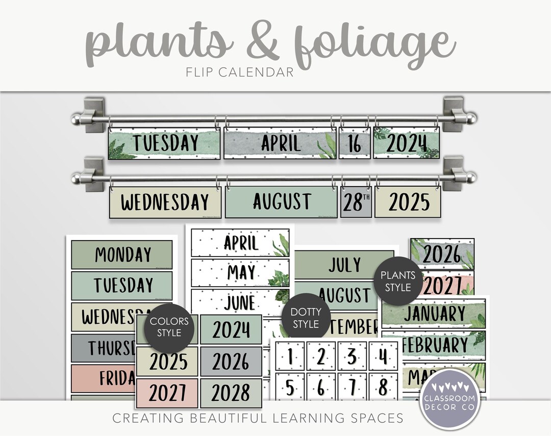 PLANTS & FOLIAGE Flip Calendar, Natural Greenery Boho Display, Neutral ...