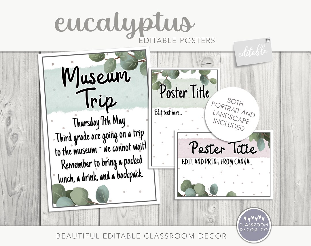 EUCALYPTUS Editable Classroom Posters, Modern Boho Plants Classroom ...