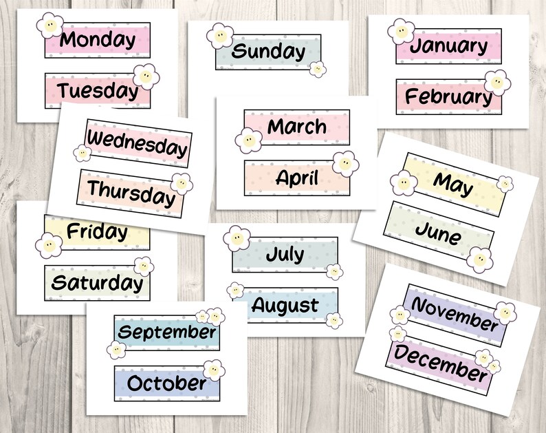 PASTEL CUTIE Days and Months Display, Days of the Week, Months of the ...