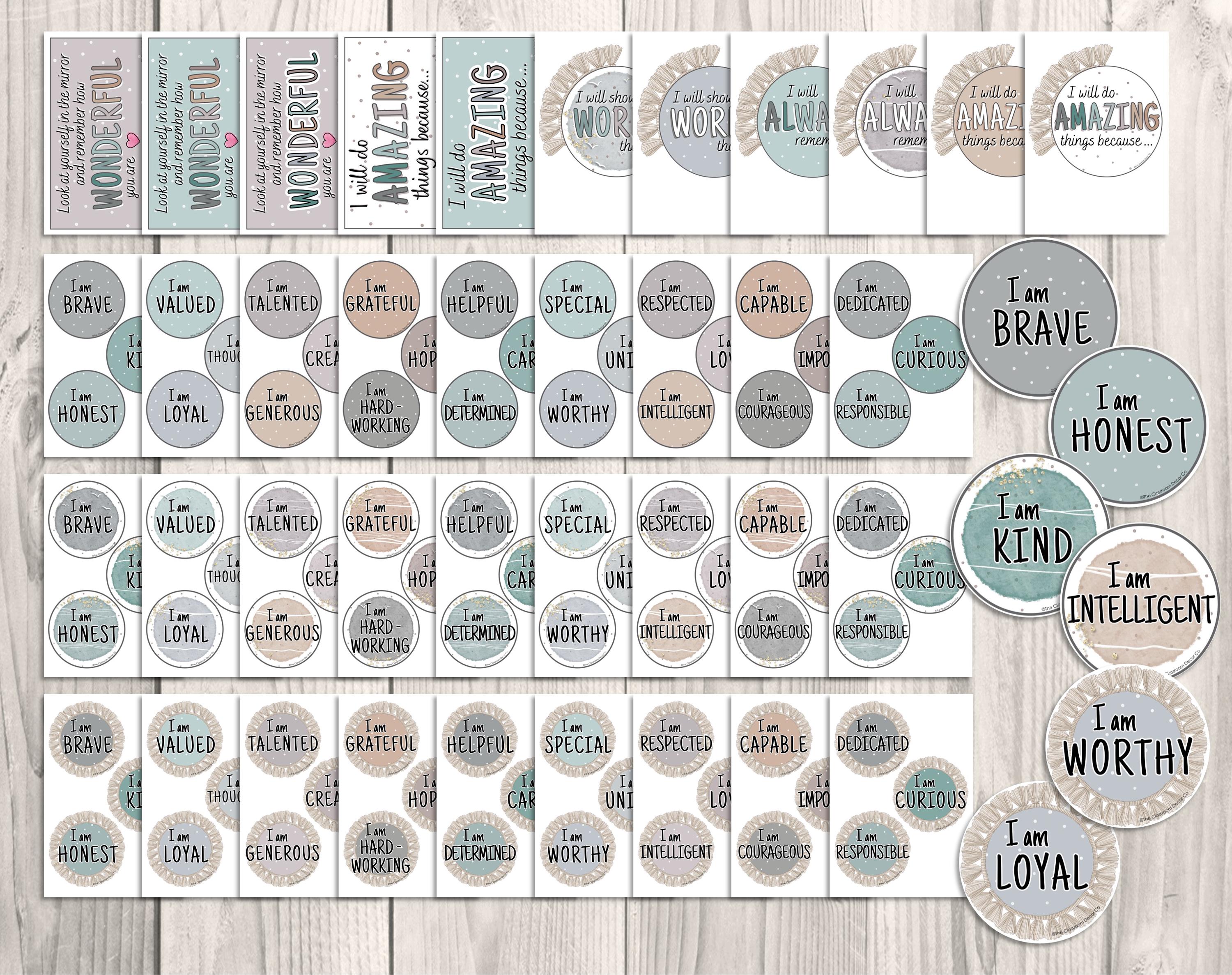 BEACHY BOHO Affirmation Display, Self Esteem Classroom Display ...