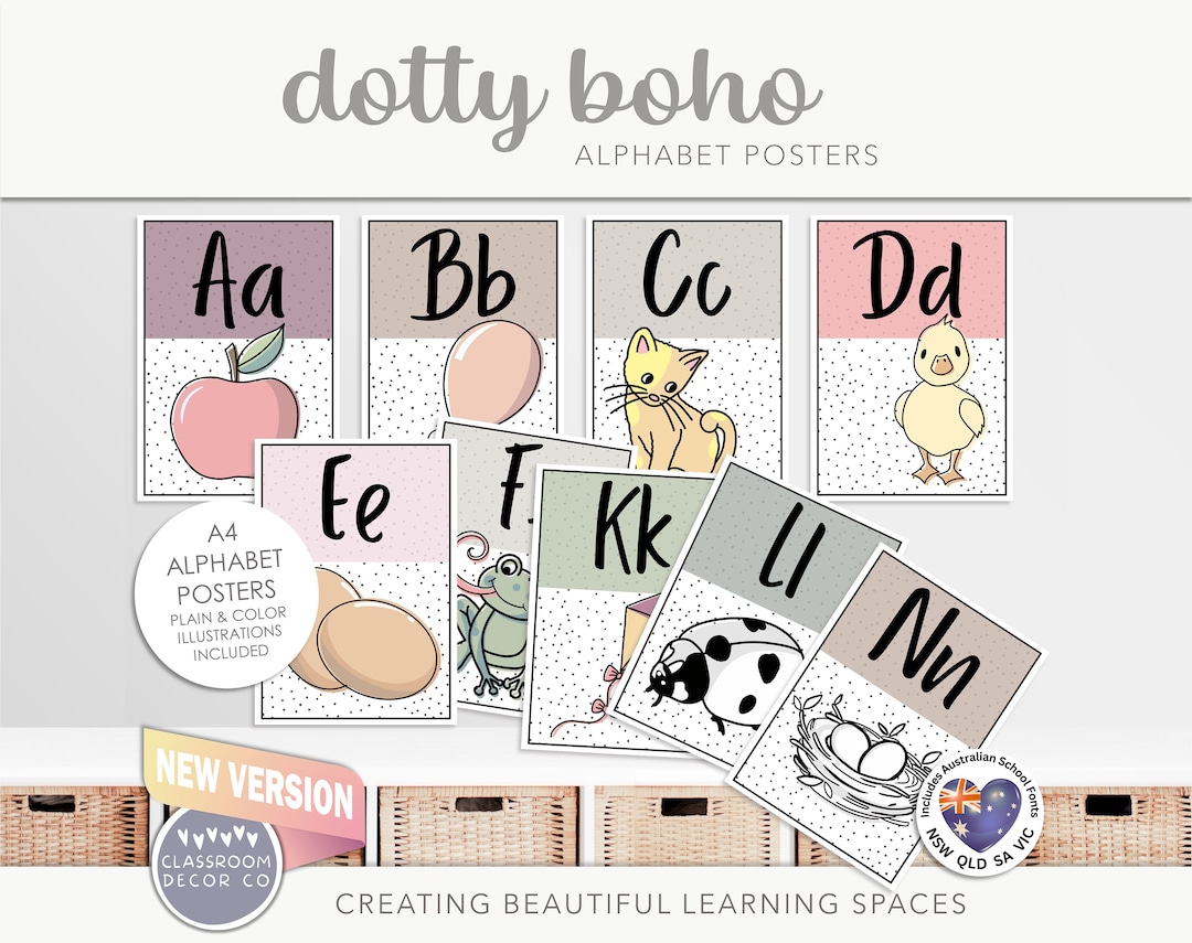 DOTTY BOHO Alphabet Posters, Neutral Classroom Decor, Primary Classroom ...