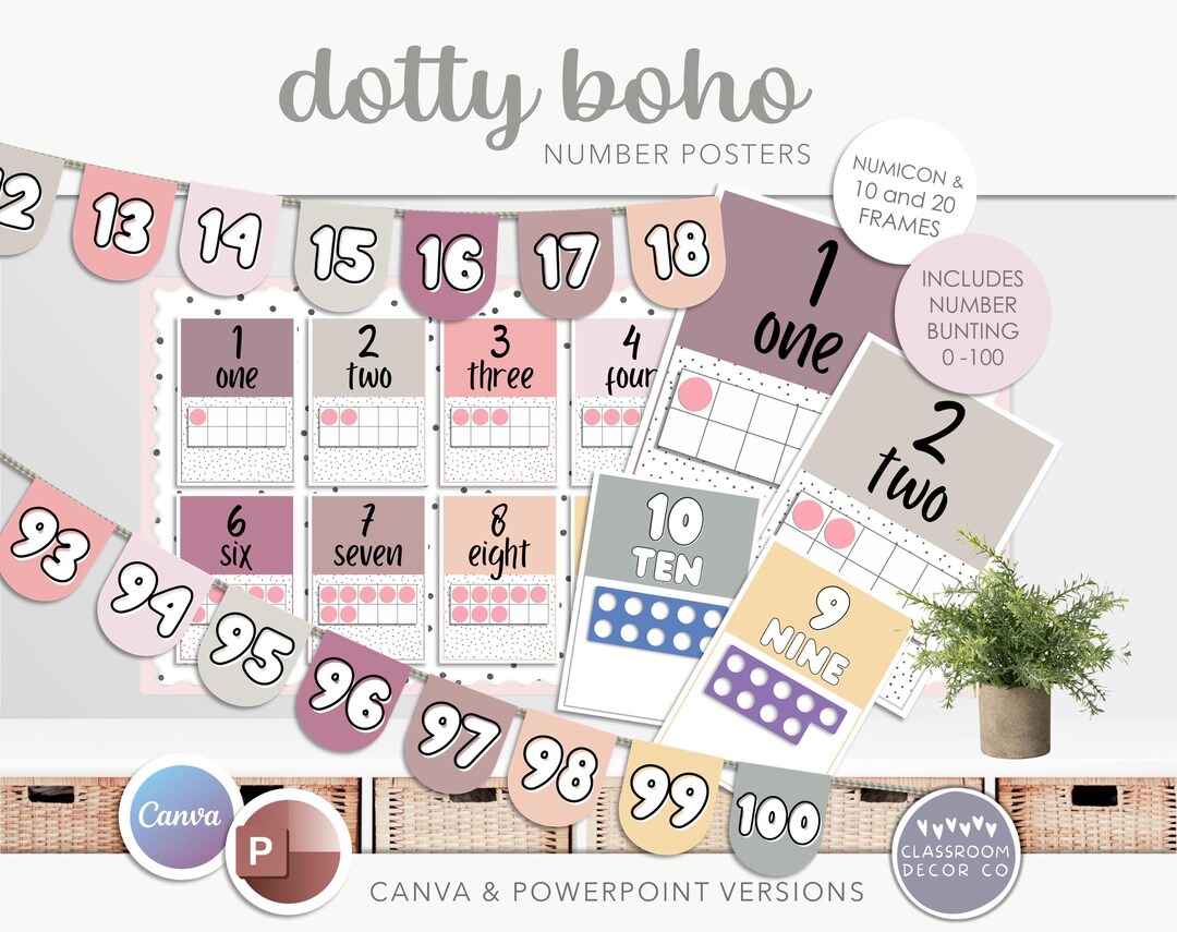 DOTTY BOHO Number Posters, Tens Frames Number Posters, Numicon Display ...