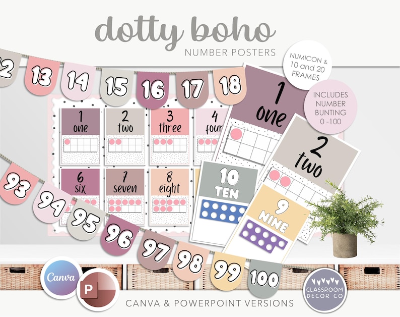 DOTTY BOHO Number Posters, Tens Frames Number Posters, Numicon Display ...