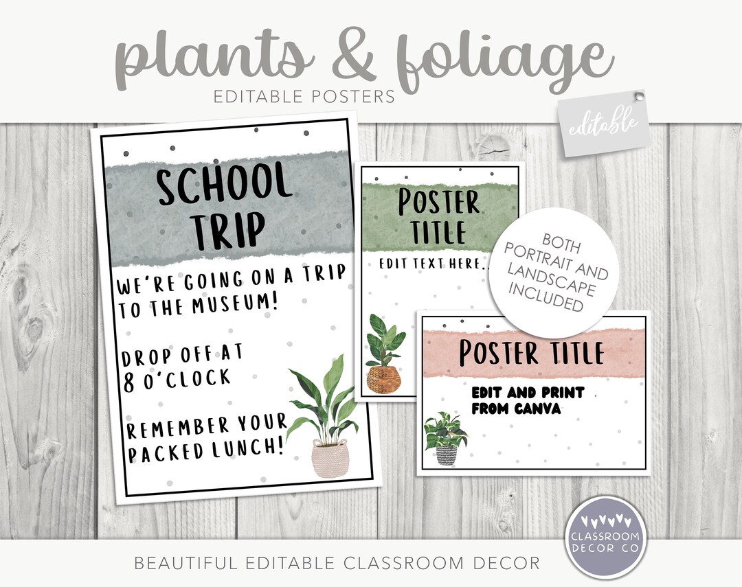 PLANTS & FOLIAGE Editable Classroom Posters, Modern Plants Classroom ...
