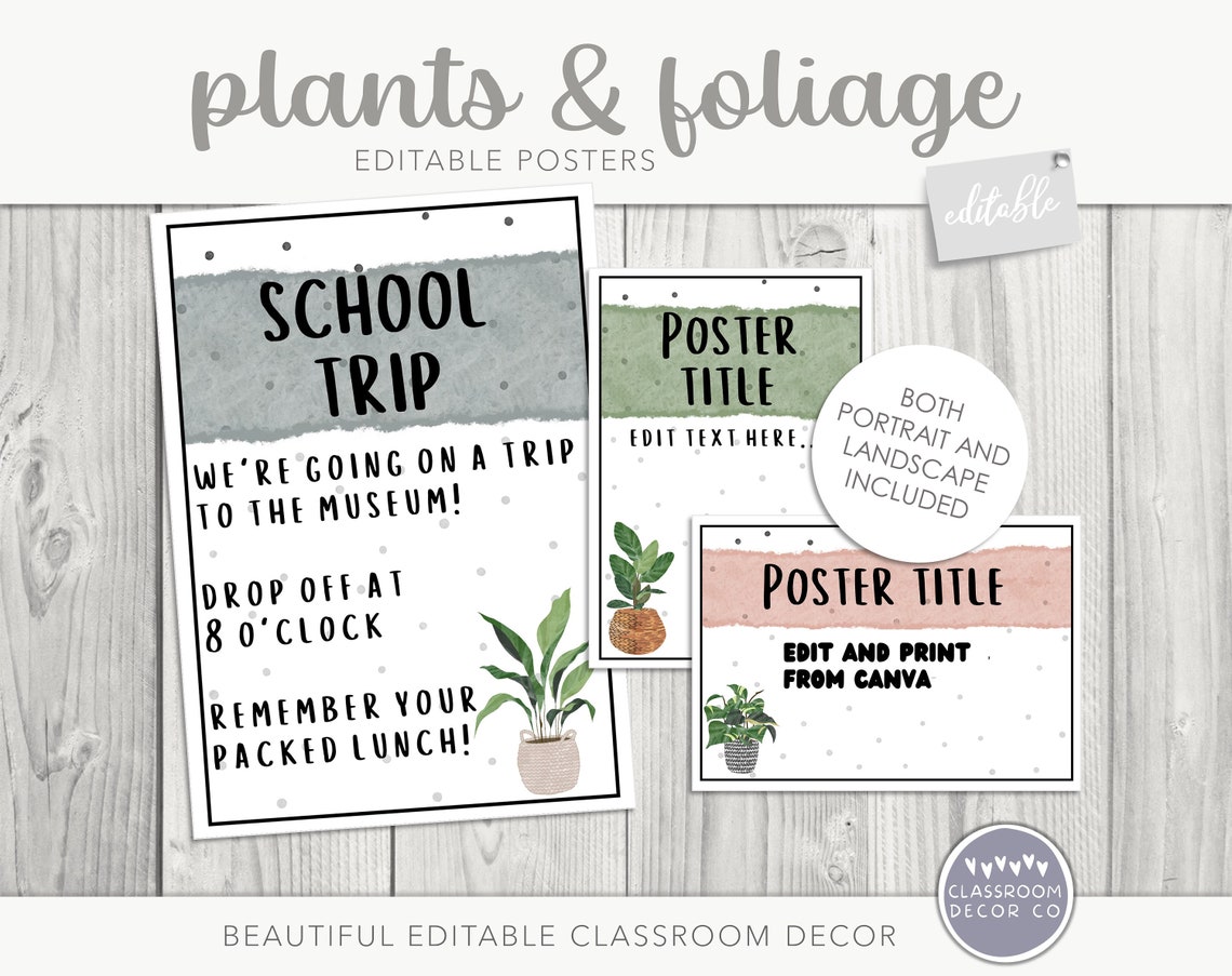 PLANTS & FOLIAGE Editable Classroom Posters Modern Plants - Etsy