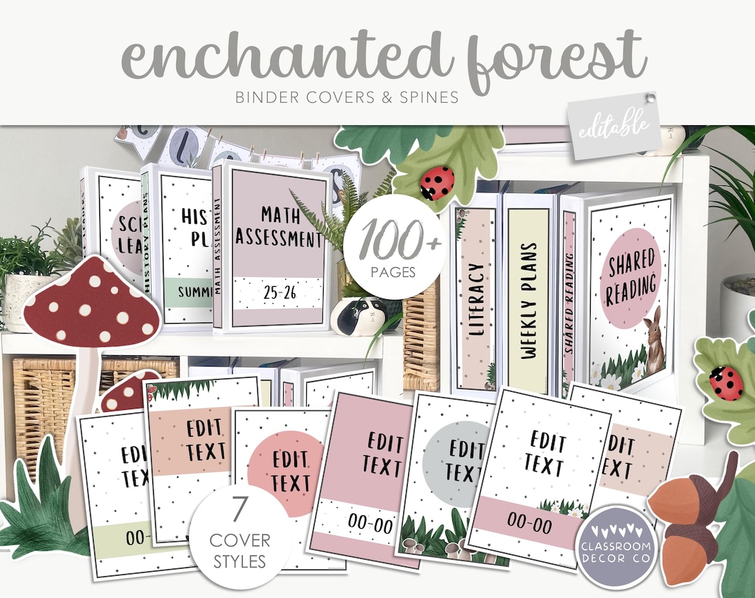 ENCHANTED FOREST Binder Covers and Spines, Classroom Organization ...
