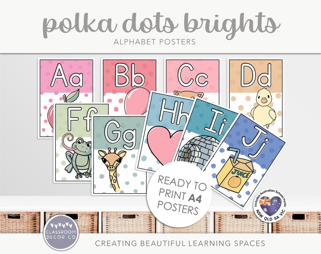 POLKA DOTS BRIGHTS Alphabet Posters, Classroom Letters Display, Letter ...