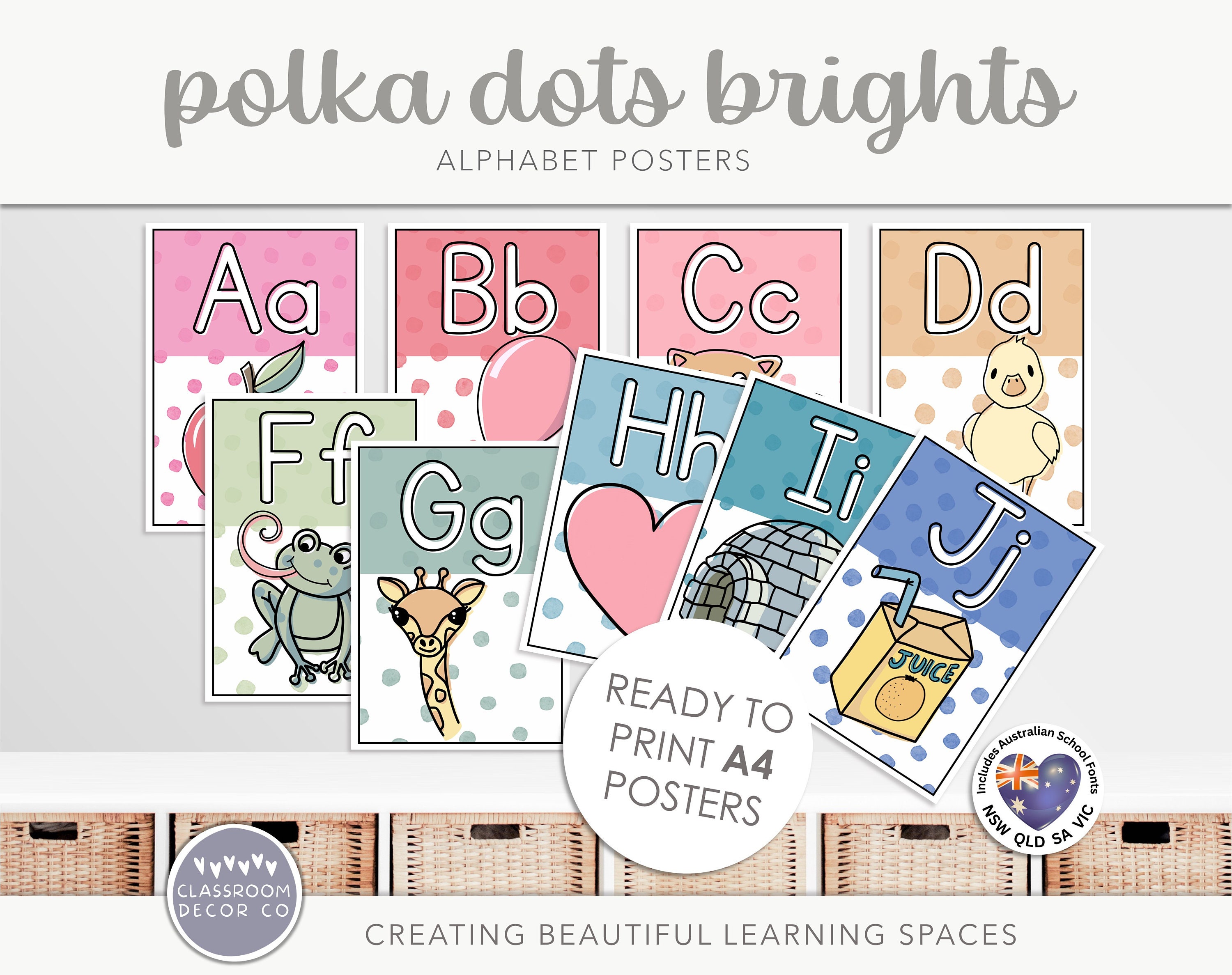 POLKA DOTS BRIGHTS Alphabet Posters, Classroom Letters Display, Letter ...