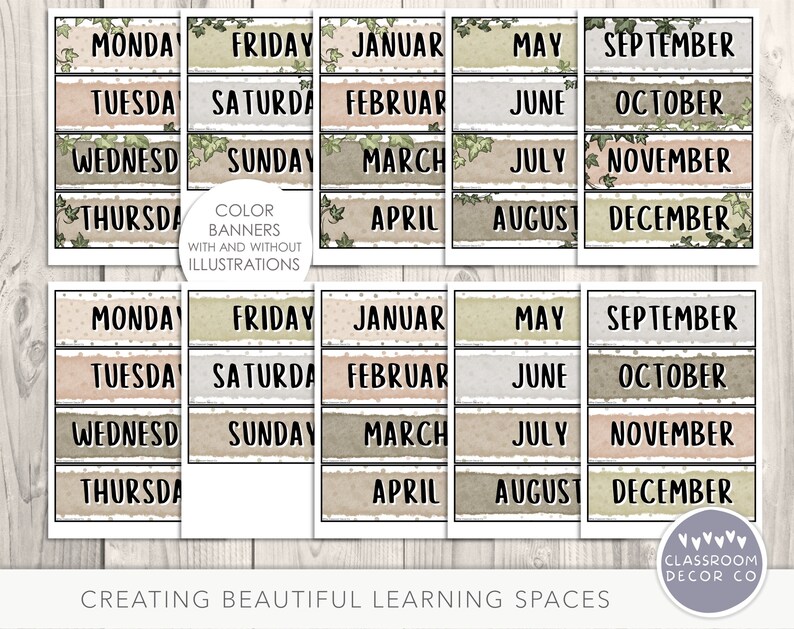 BOHO FARMHOUSE Days and Months Display, Days of the Week Display ...