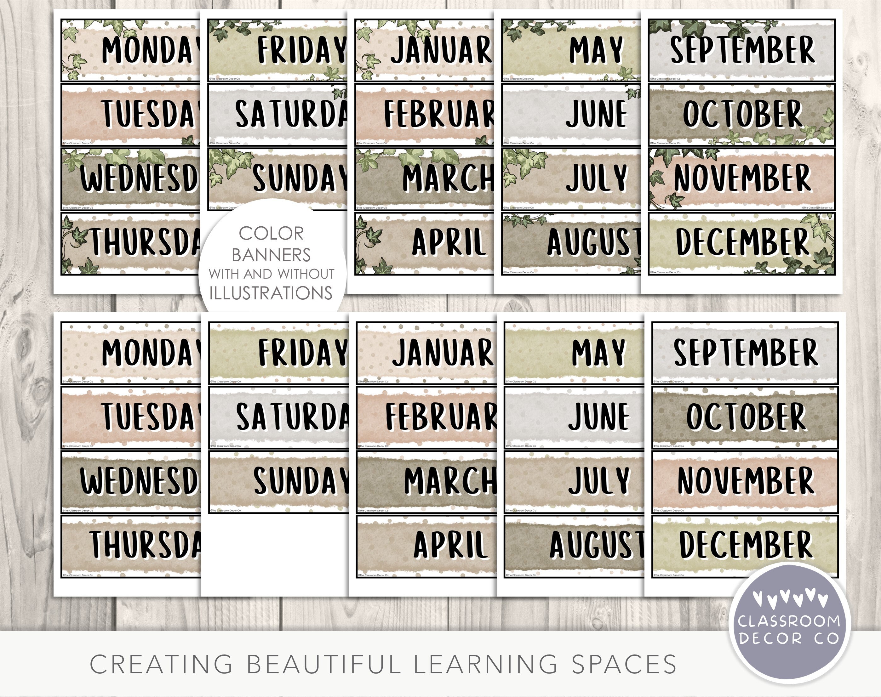 BOHO FARMHOUSE Days and Months Display, Days of the Week Display ...