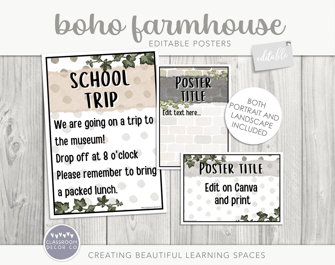 BOHO FARMHOUSE Editable Classroom Posters, Modern Farmhouse Classroom ...