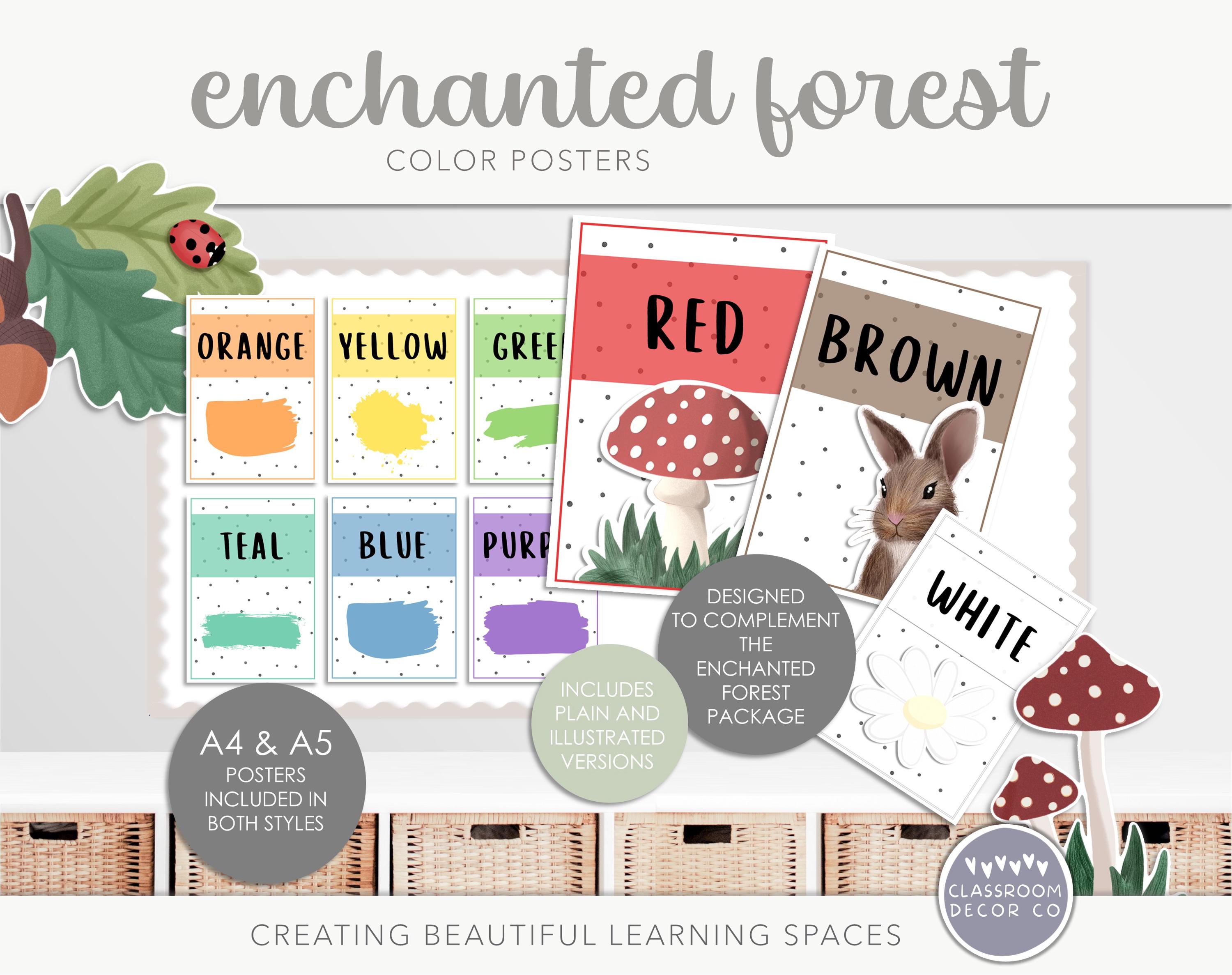 ENCHANTED FOREST Color Posters, Classroom Printables, Rustic Woodland ...