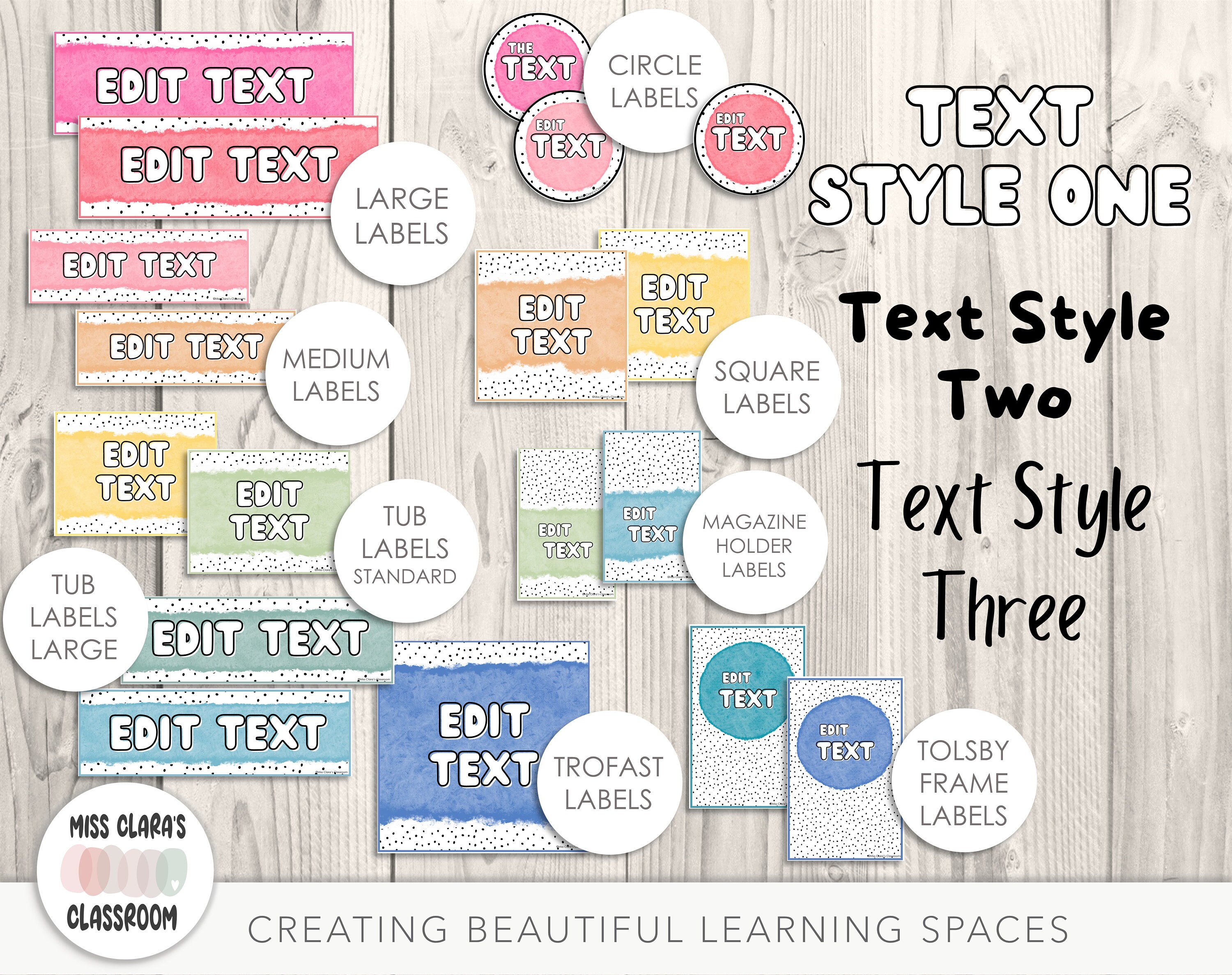 DOTTY WATERCOLOR Storage Label Bundle Editable Bright - Etsy