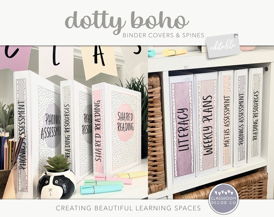 DOTTY BOHO Binder Covers and Spines Boho Classroom Folder - Etsy