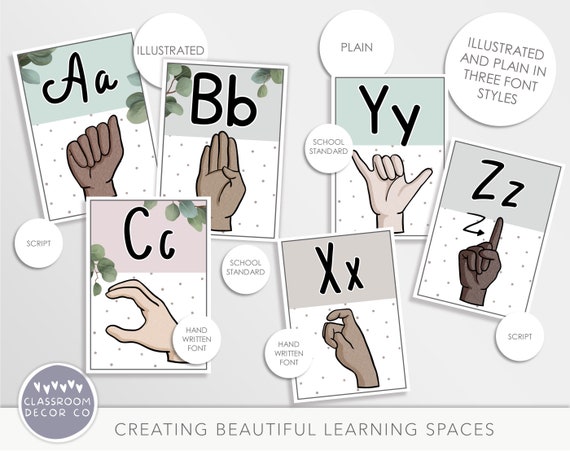 ASL Alphabet 18-Piece ASL Poster Set - American Sign Language Charts ...