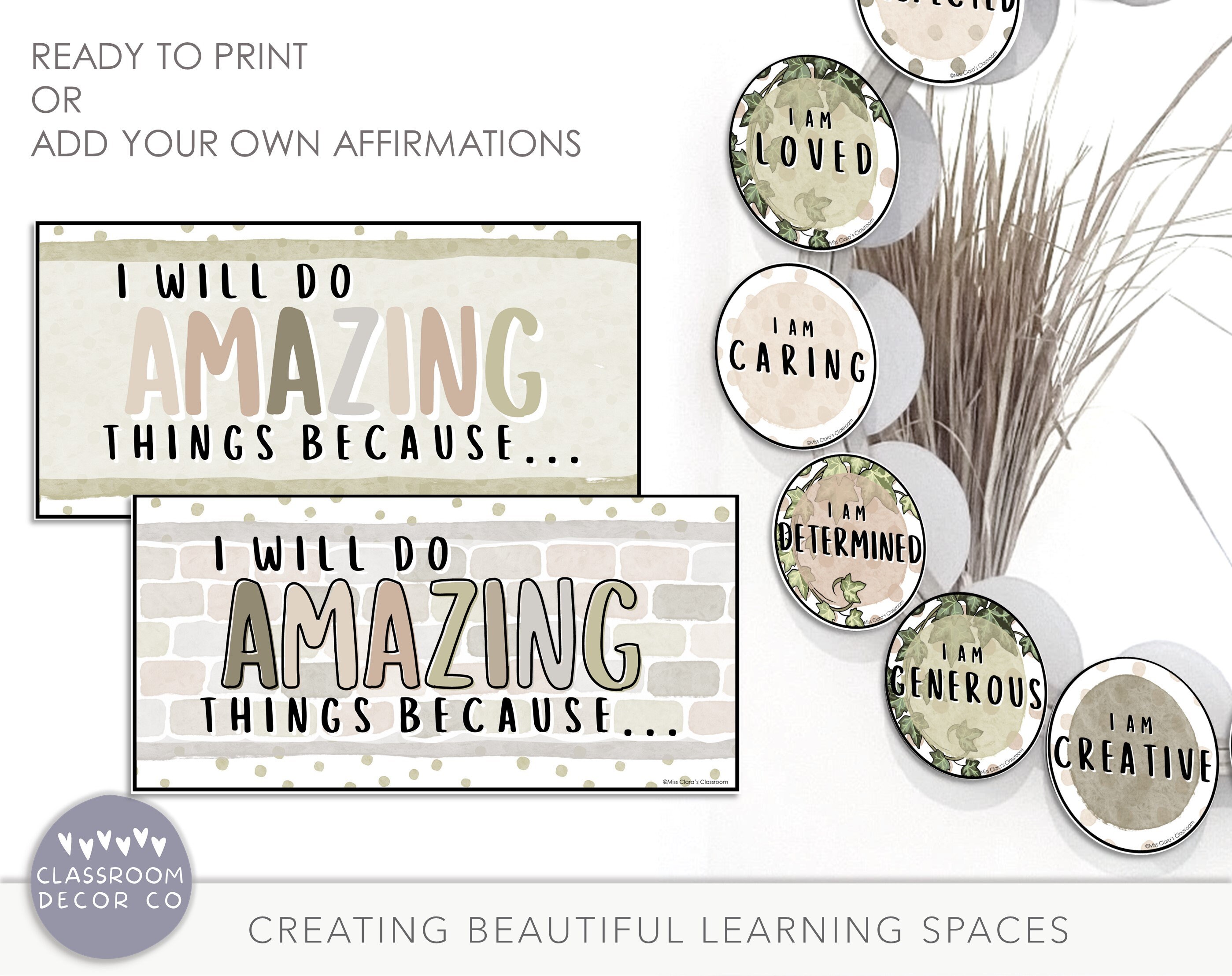 BOHO FARMHOUSE Affirmation Display, Self Esteem Classroom Display ...
