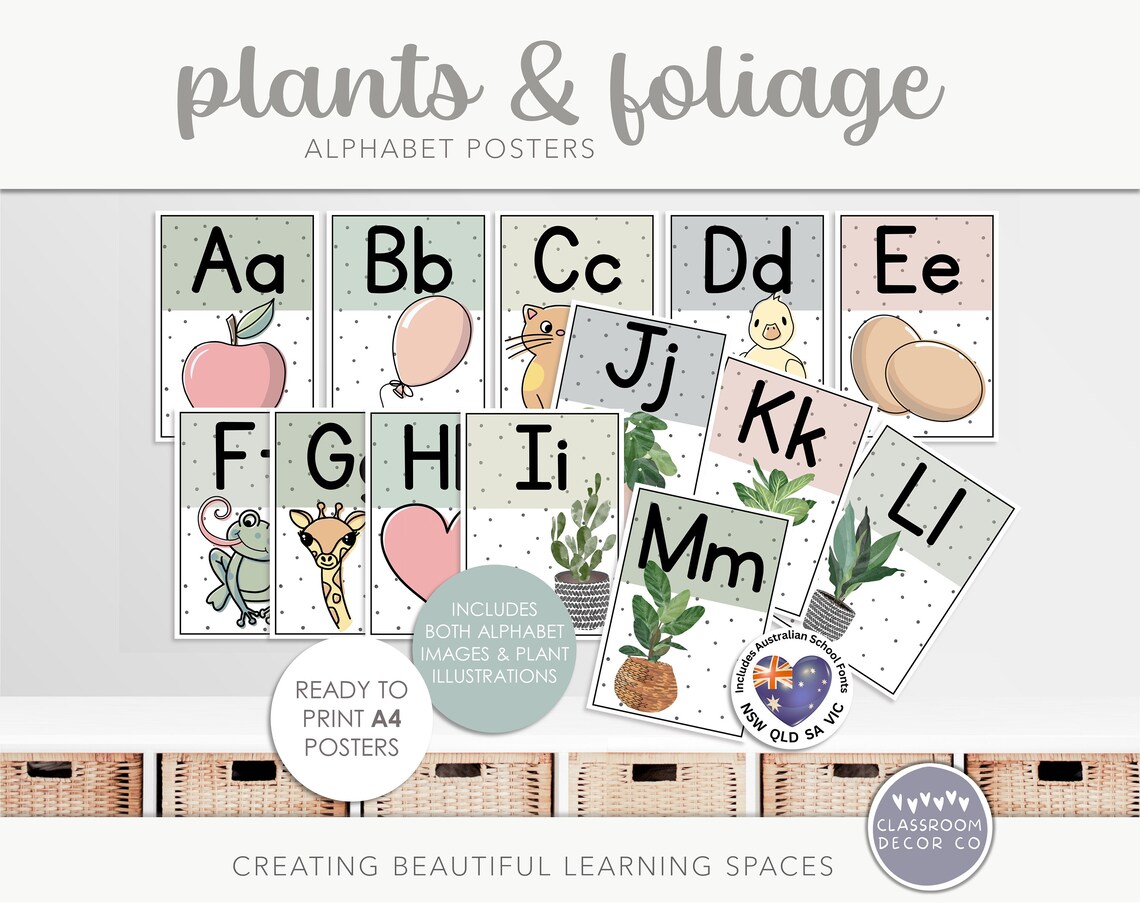 PLANTS & FOLIAGE Alphabet Posters, Classroom Letters Display, Letter ...