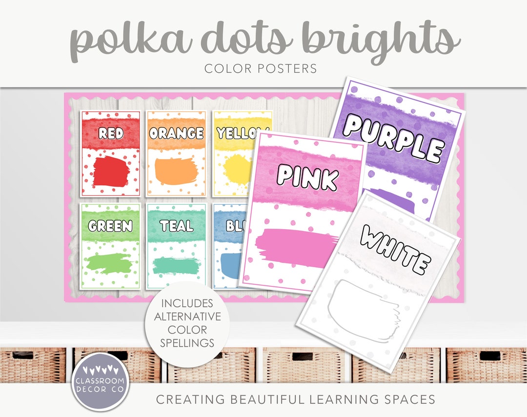 POLKA DOTS ‘BRIGHTS’ Color Posters, Classroom Printables, Bright ...