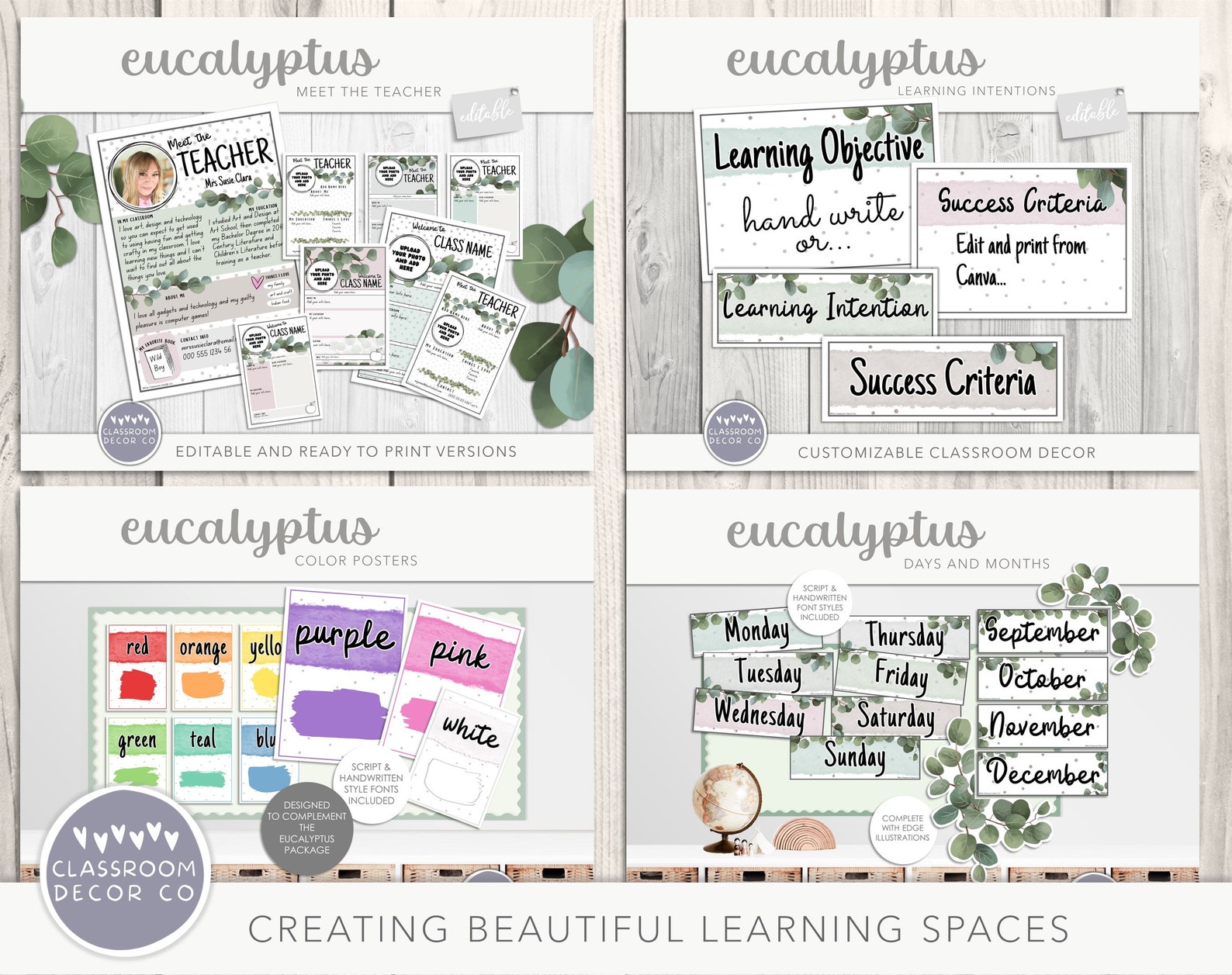 EUCALYPTUS Complete Classroom Display Bundle, Customizable Display ...