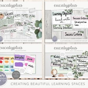 EUCALYPTUS Complete Classroom Display Bundle, Customizable Display ...