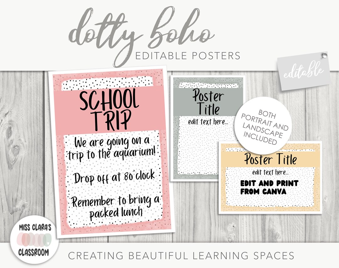 DOTTY BOHO Editable Classroom Posters Customizable Display - Etsy