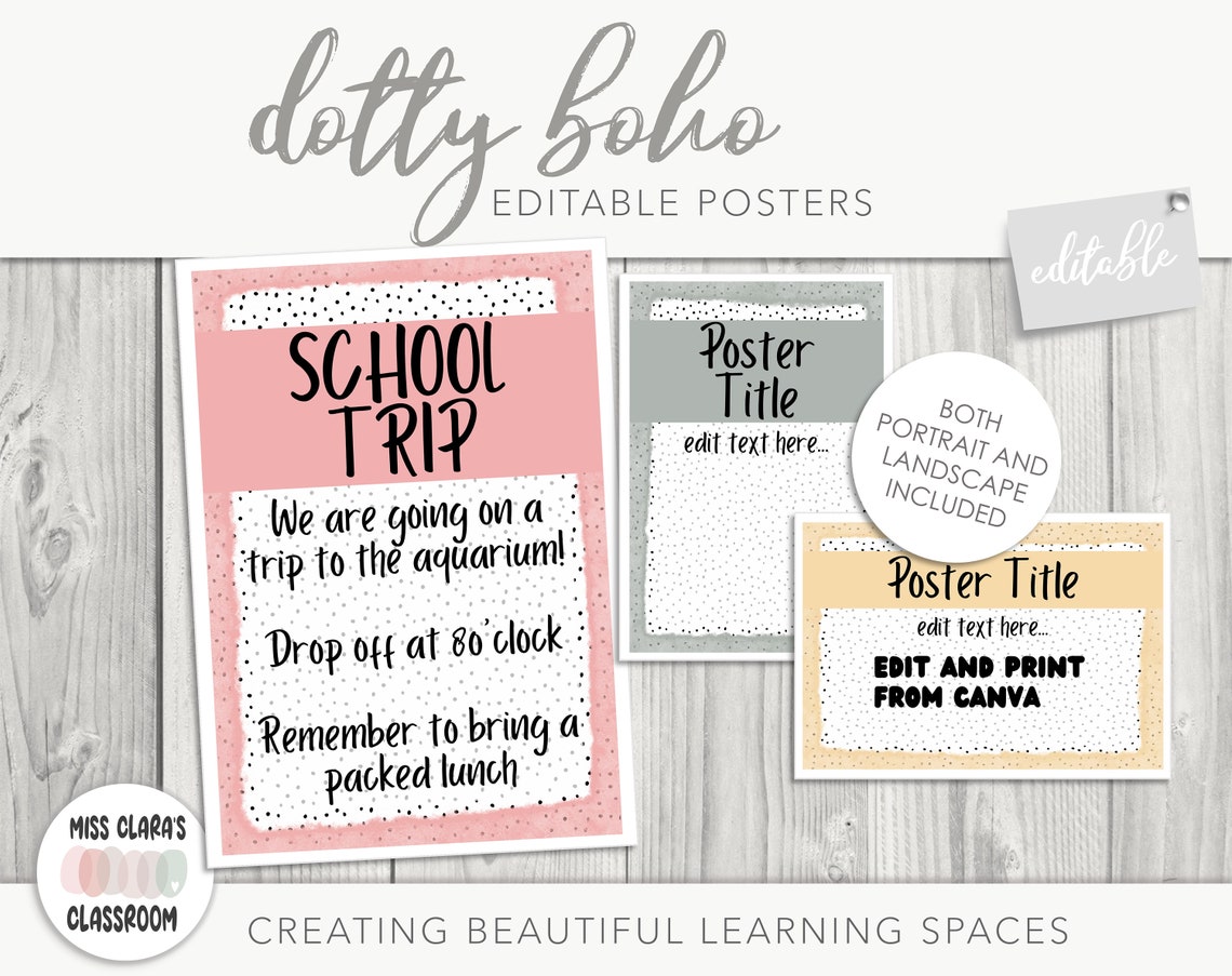 DOTTY BOHO Editable Classroom Posters Customizable Display - Etsy