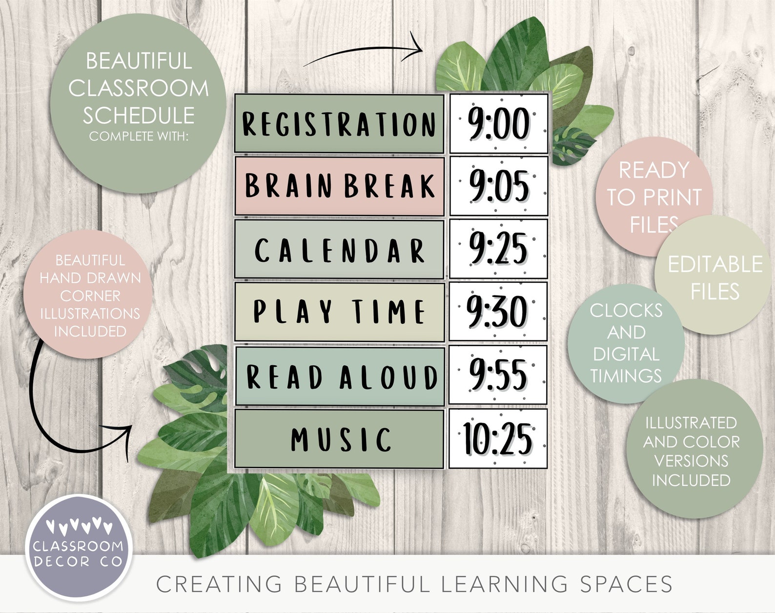 PLANTS & FOLIAGE Classroom Daily Schedule, Classroom Timetable Display ...