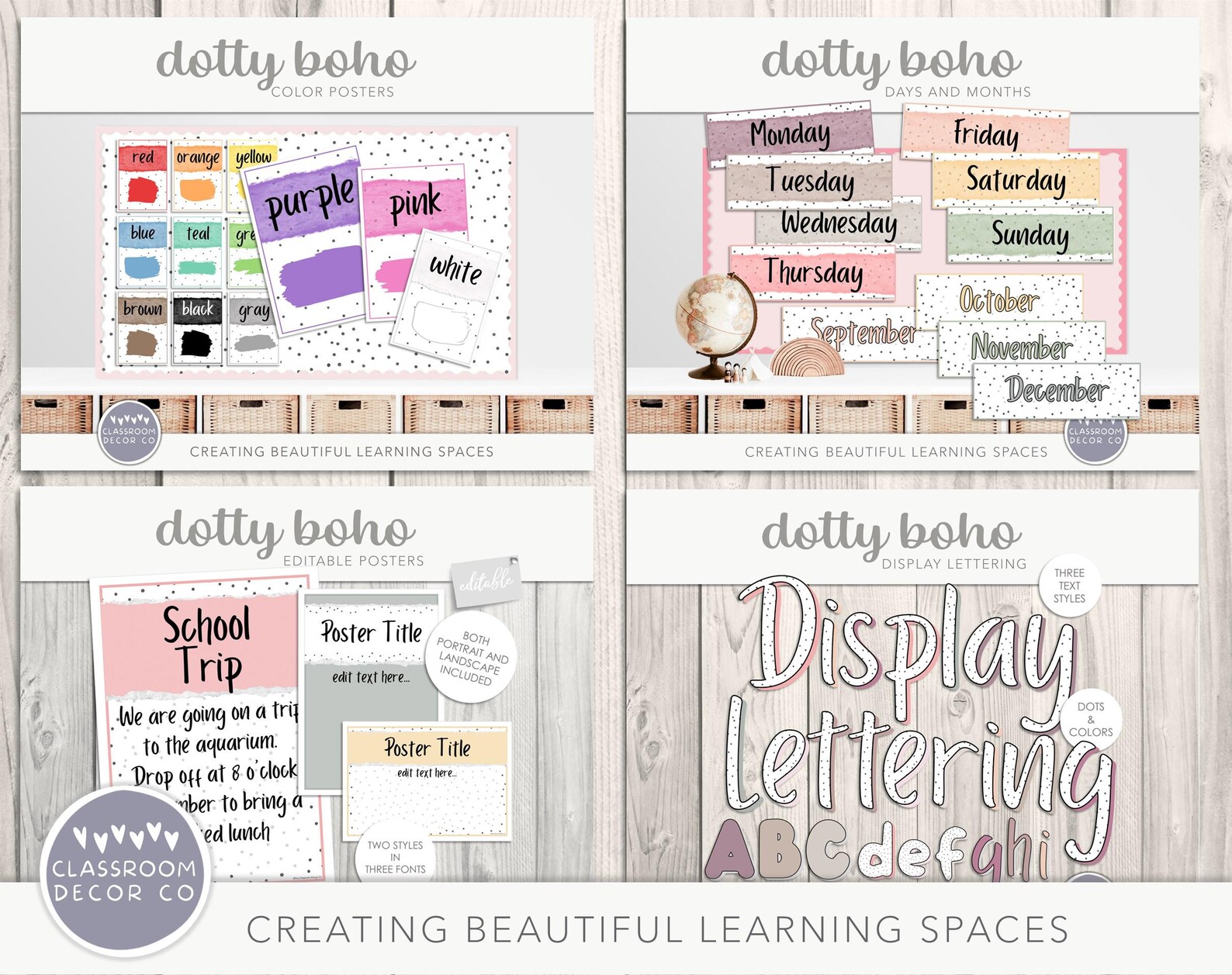 DOTTY BOHO Complete Classroom Display Label Bundle, Neutral Classroom ...