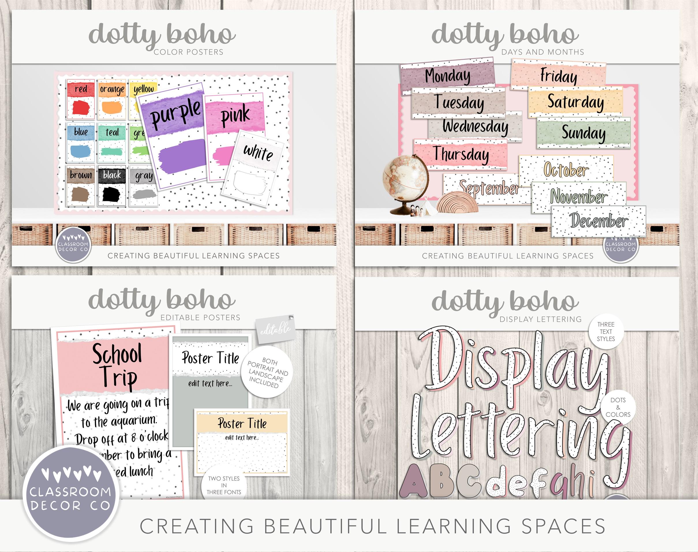 DOTTY BOHO Complete Classroom Display Label Bundle, Neutral Classroom ...