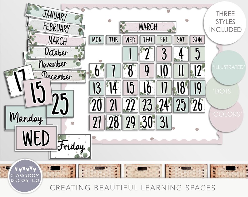 EUCALYPTUS Classroom Calendar, Modern Plants Classroom Calendar Display ...