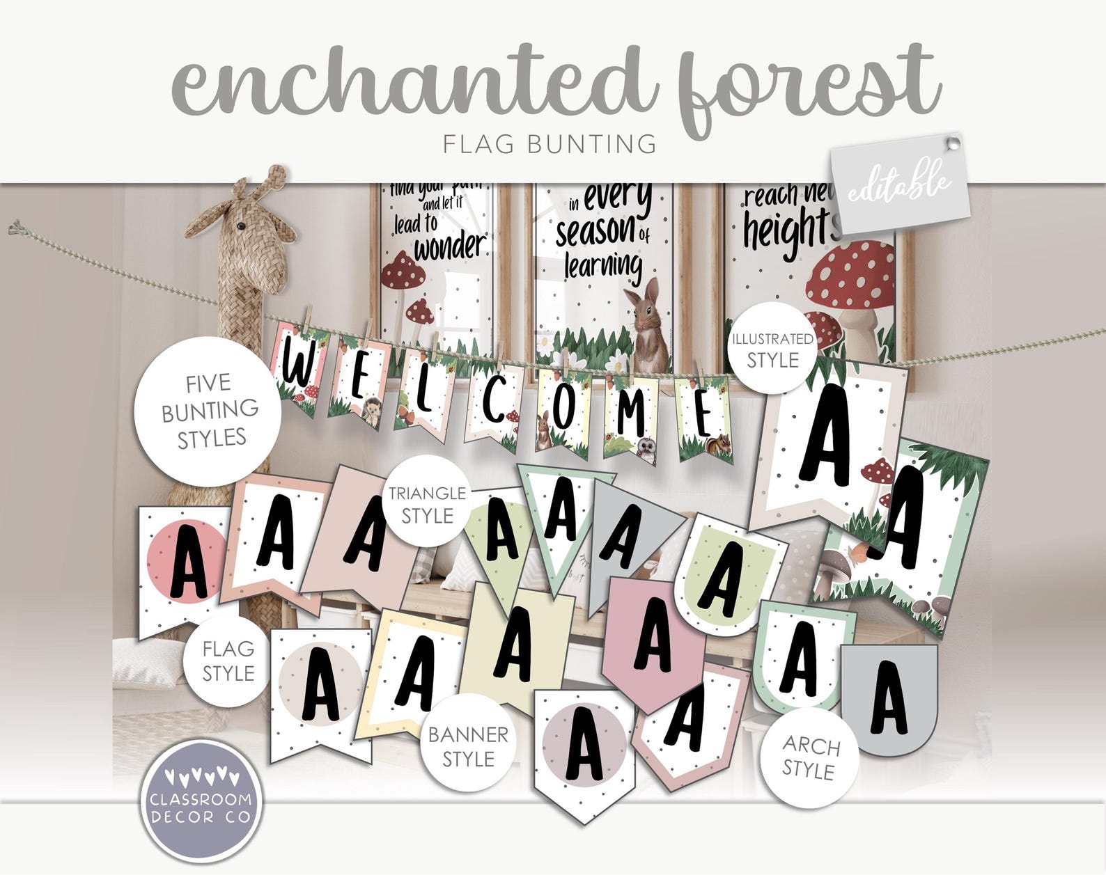 ENCHANTED FOREST Flag Bunting, Custom Classroom Lettering Display ...