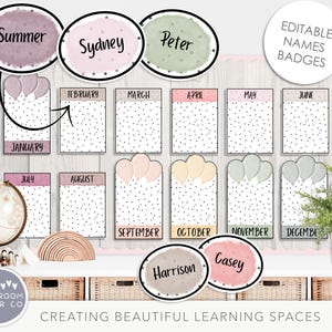 DOTTY BOHO Classroom Birthday Display, Editable, Neutral Classroom ...