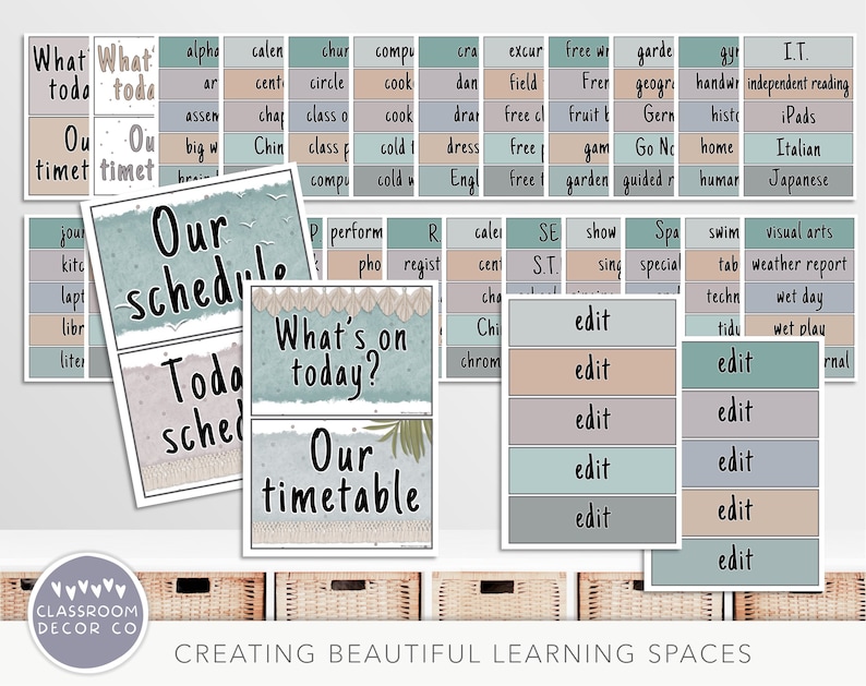 BEACHY BOHO Daily Schedule, Classroom Timetable Display Organizer ...
