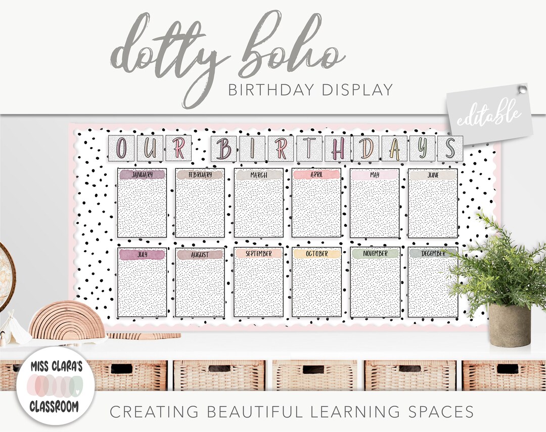 DOTTY BOHO Classroom Birthday Display Editable Neutral - Etsy