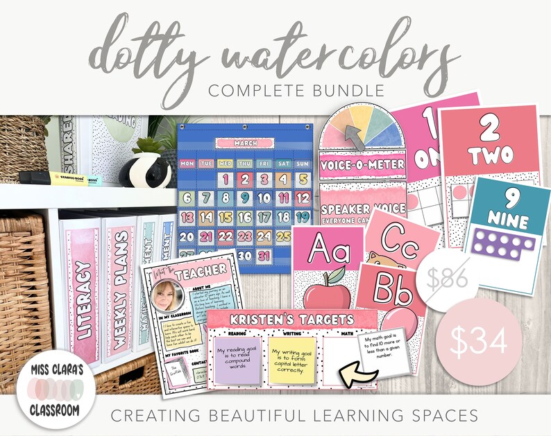 DOTTY WATERCOLOR Complete Bundle Classroom Labels Custom - Etsy
