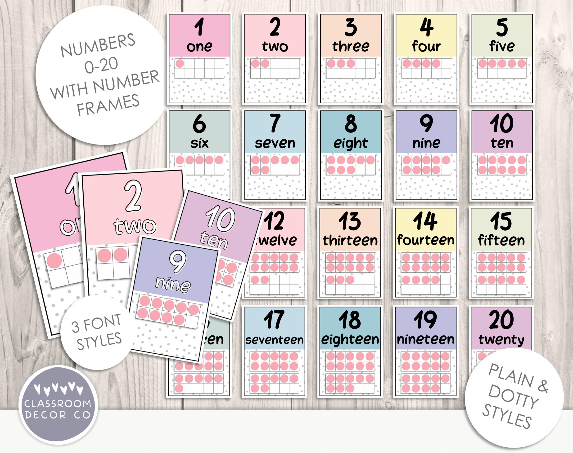 PASTEL CUTIE Number Posters, Tens Frames Number Posters, Numicon ...