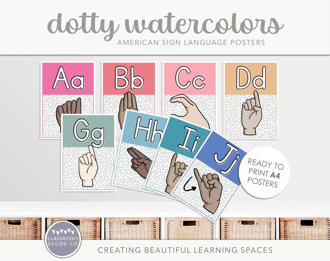 DOTTY WATERCOLOR American Sign Language Posters, ASL, Sign Language ...