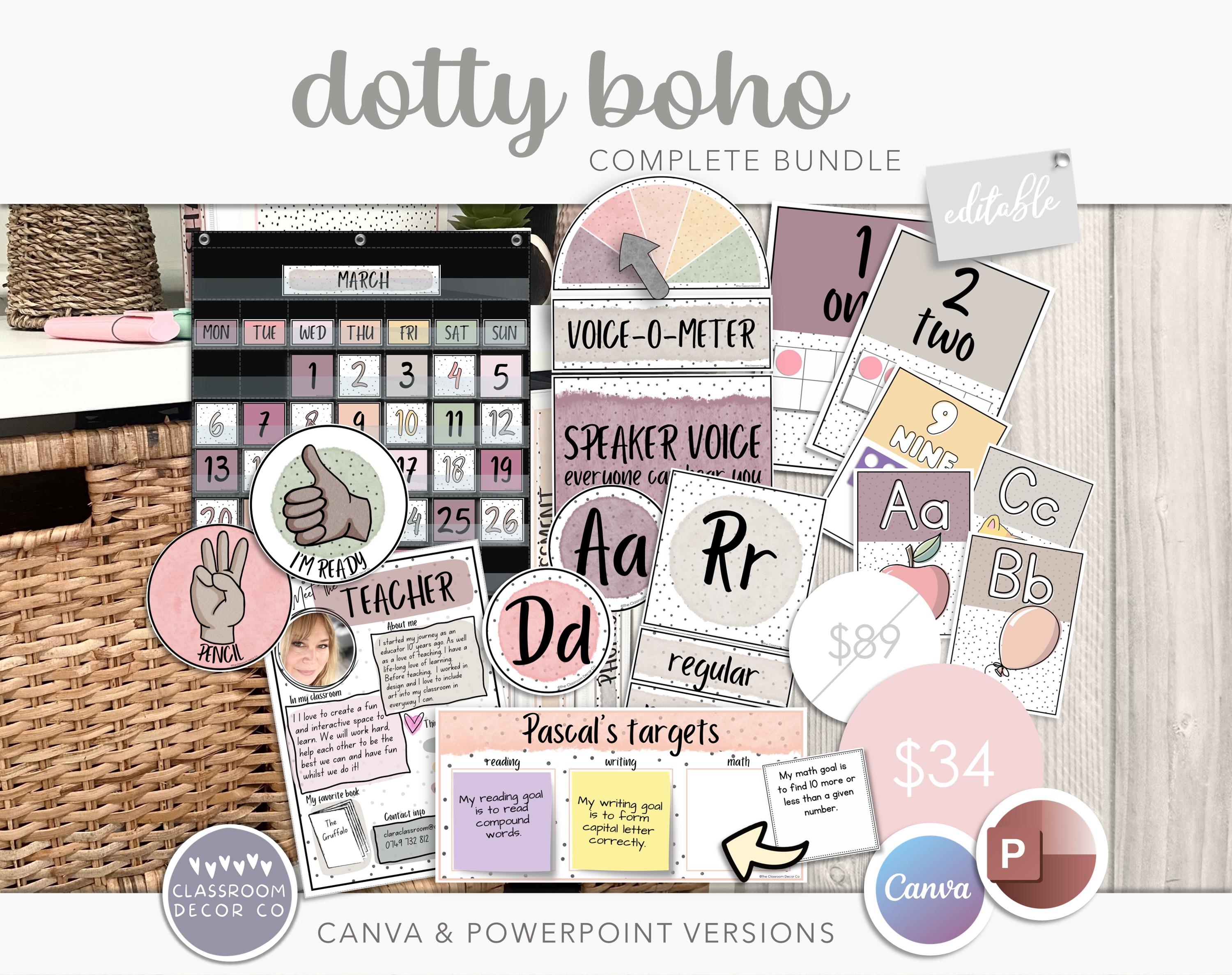 DOTTY BOHO Complete Classroom Display Label Bundle, Neutral Classroom ...