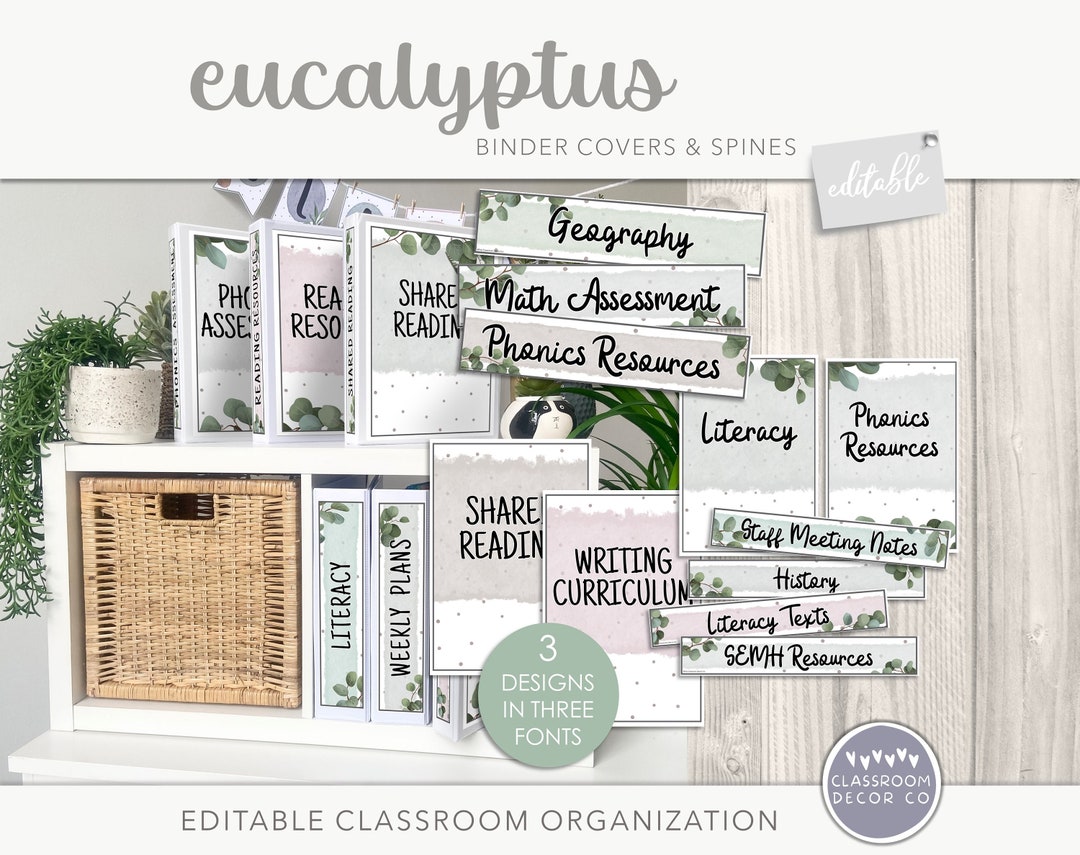 EUCALYPTUS Binder Covers and Spines, Classroom Organization Labels ...