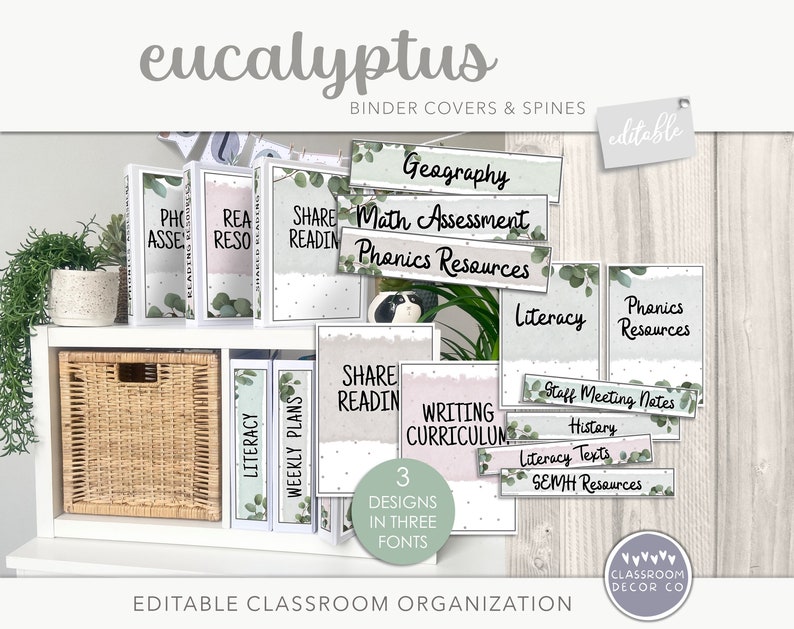 EUCALYPTUS Binder Covers and Spines, Classroom Organization Labels ...