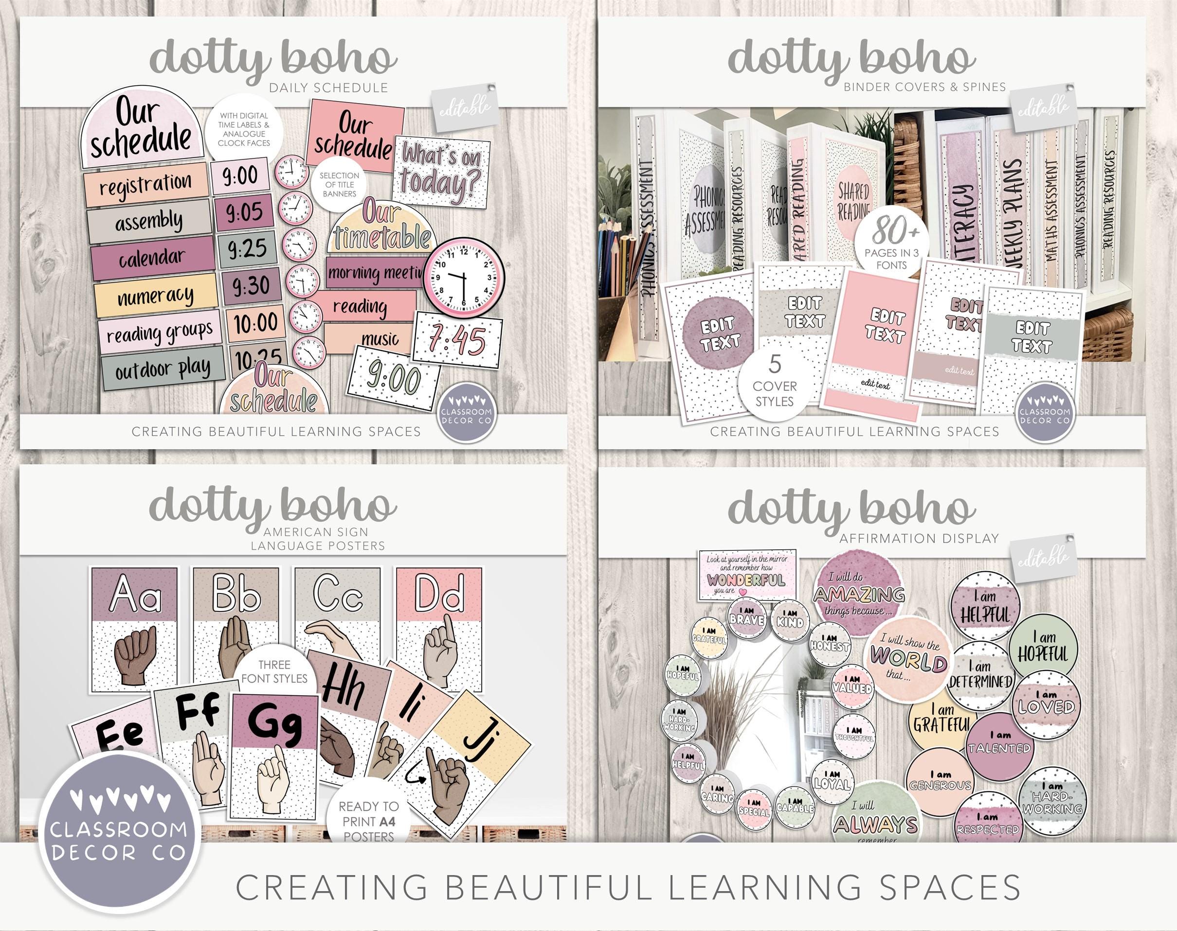 DOTTY BOHO Complete Classroom Display Label Bundle, Neutral Classroom ...