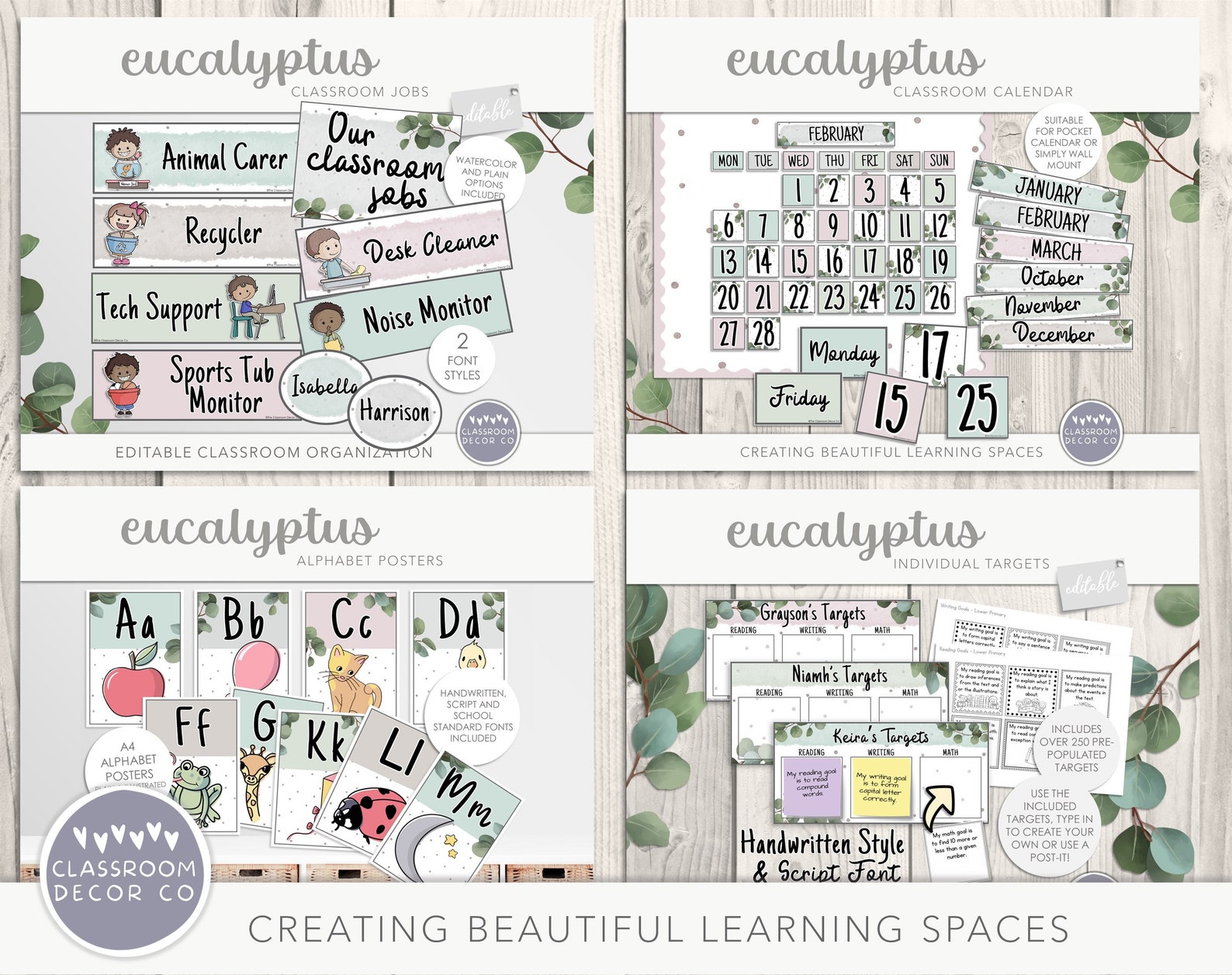 EUCALYPTUS Complete Classroom Display Bundle, Customizable Display ...