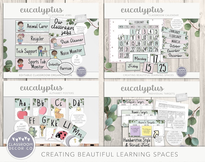 EUCALYPTUS Complete Classroom Display Bundle, Customizable Display ...