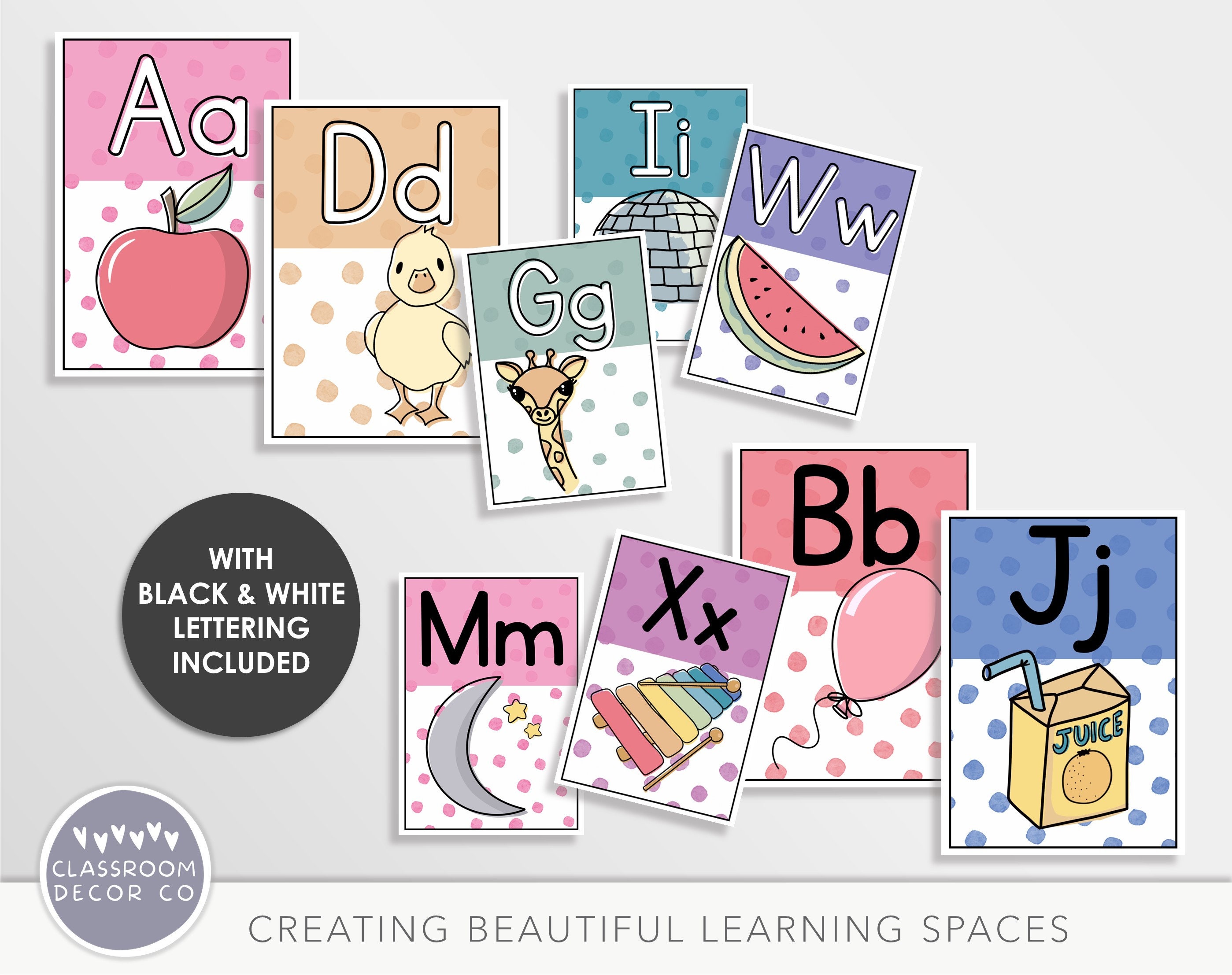 POLKA DOTS BRIGHTS Alphabet Posters, Classroom Letters Display, Letter ...