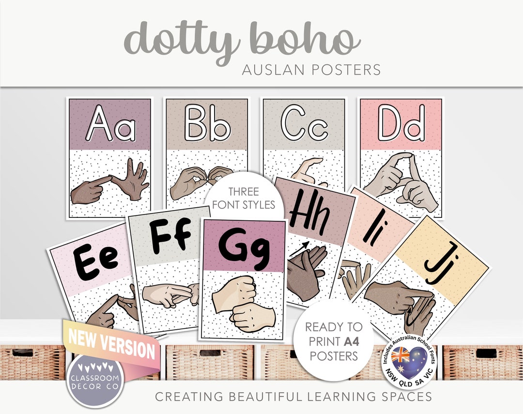DOTTY BOHO Auslan Sign Language Posters, AUSLAN Display, Inclusive ...