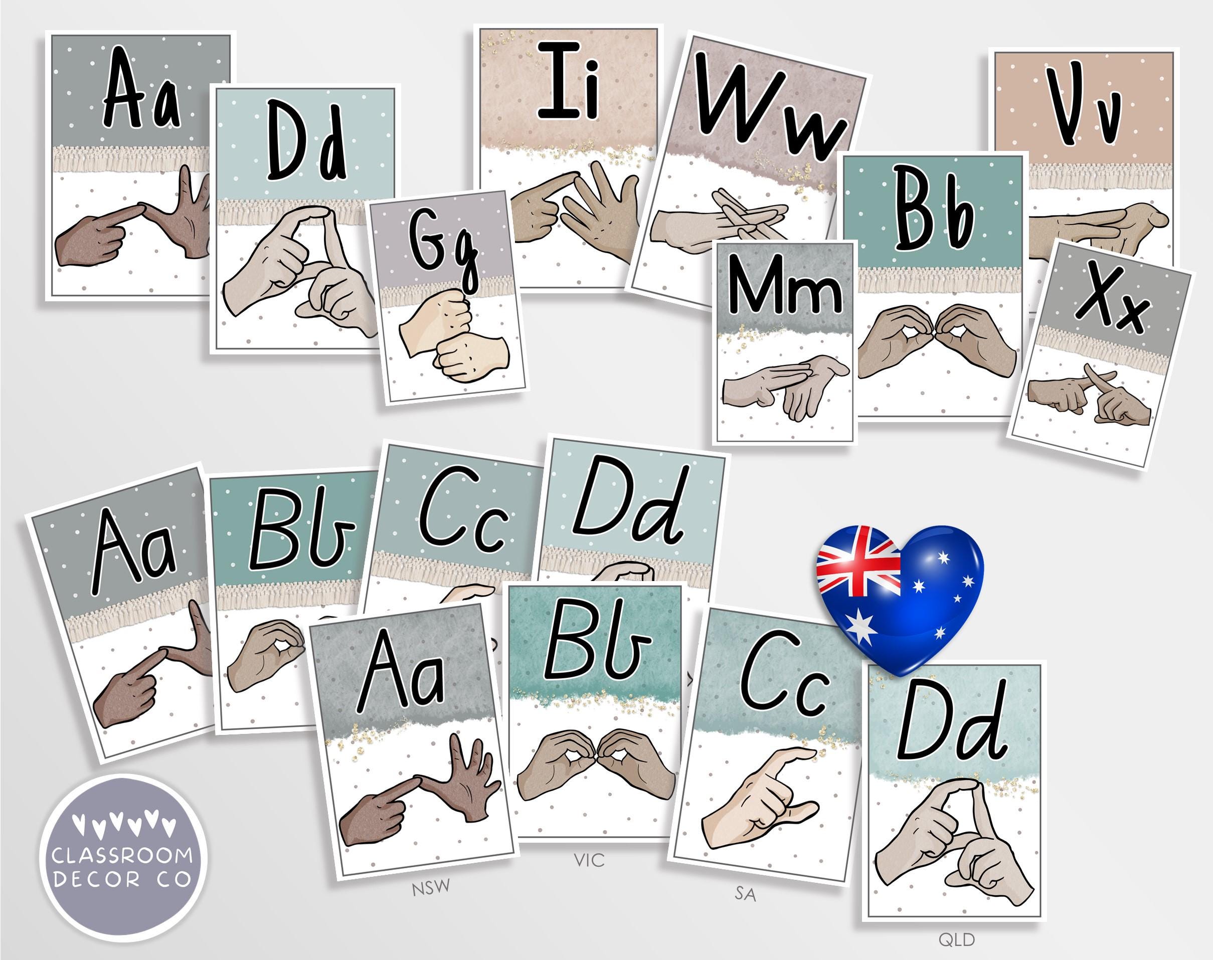 BEACHY BOHO Auslan Sign Language Posters, AUSLAN Display, Inclusive ...
